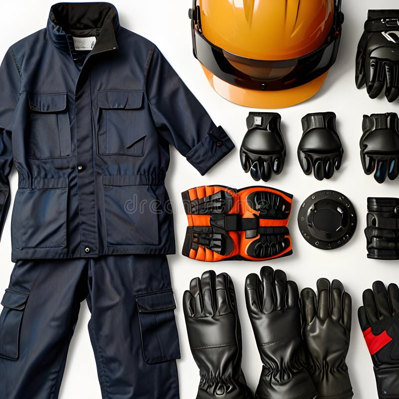 Full Set of Construction Worker Safety Equipment Laid Out on a White ...