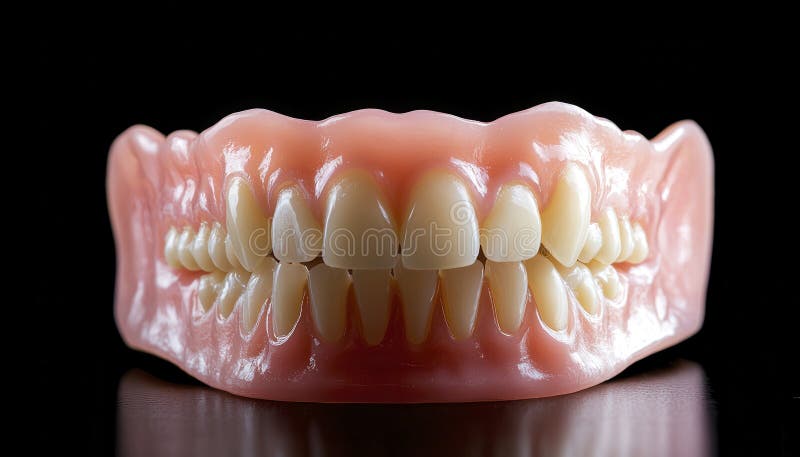 Full Set of Dentures on Black Reflective Surface Stock Illustration ...