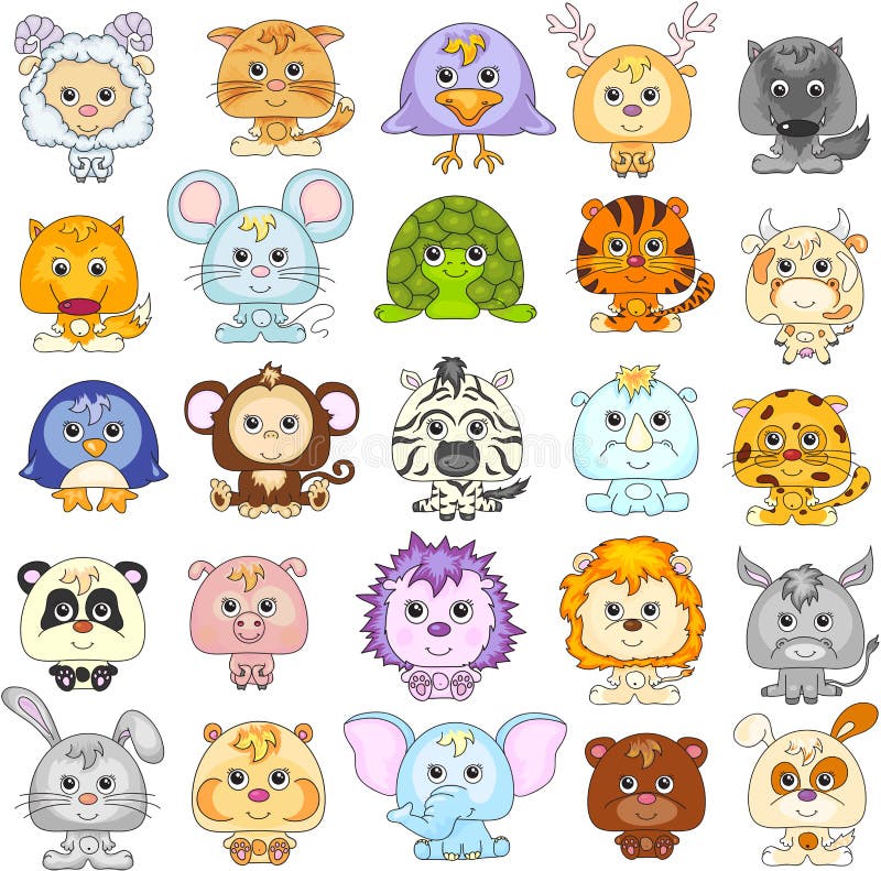 Full Set of Funny Cartoon Animals Stock Vector - Illustration of ...