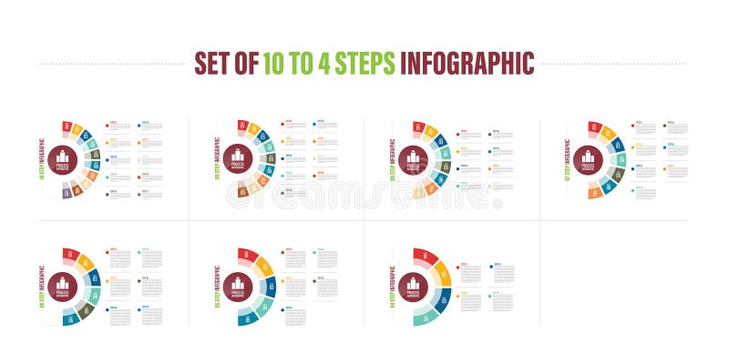 Full Set Half Circle Pie Charts for Infographics. Elements with 4 To 10 ...