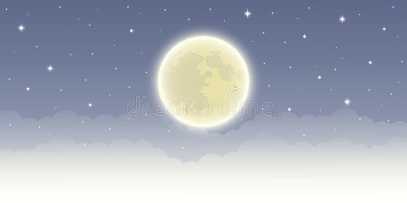Full Shiny Moon in Starry Sky Stock Vector - Illustration of bright ...