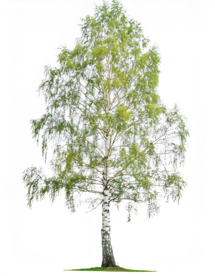 Full Size Birch Tree with White Bark, Slender Branches and Light Green ...