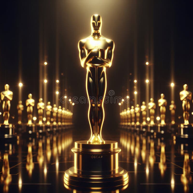 Full Size Gold Oscar Statue Isolated on Solid Black Background. Ai ...