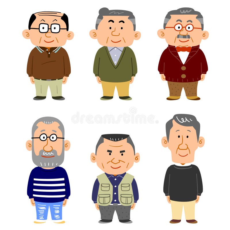 Full-size Illustration of 6 Senior Middle-aged Men Stock Vector ...