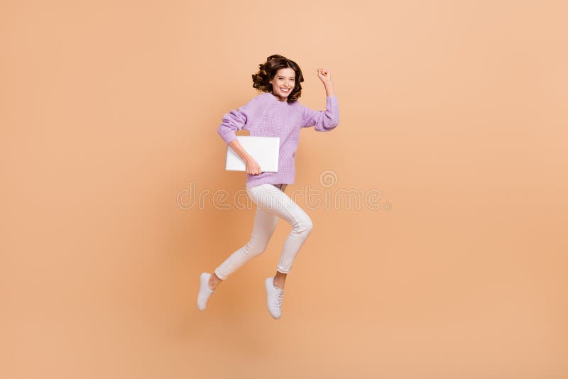 Full Size Photo Of Pretty Adorable Woman With Curly Hairdo Wear Knit
