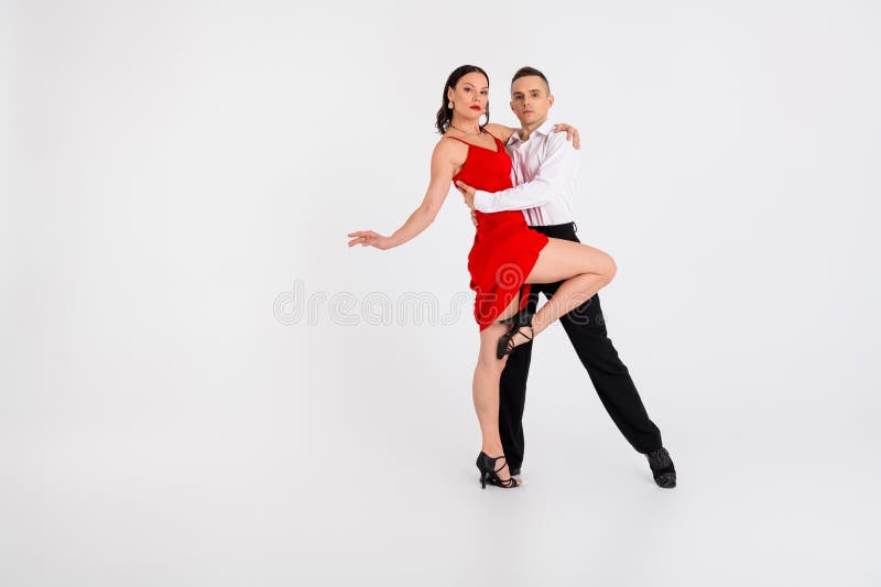 Full Size Photo of Two Young Passionate Dancing Partners Empty Space ...