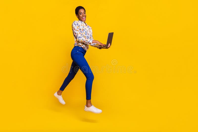 Full Size Profile Portrait of Active Programmer Person Use Wireless ...