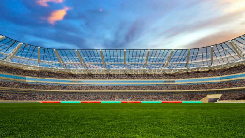 Soccer Field with Lights and Spectors Panorama 3d Rendering Stock Photo ...