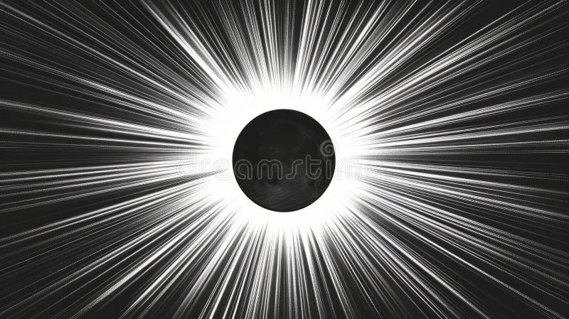 Full Solar Eclipse with Light Ray Lines Radiating Outward, Vector Art ...