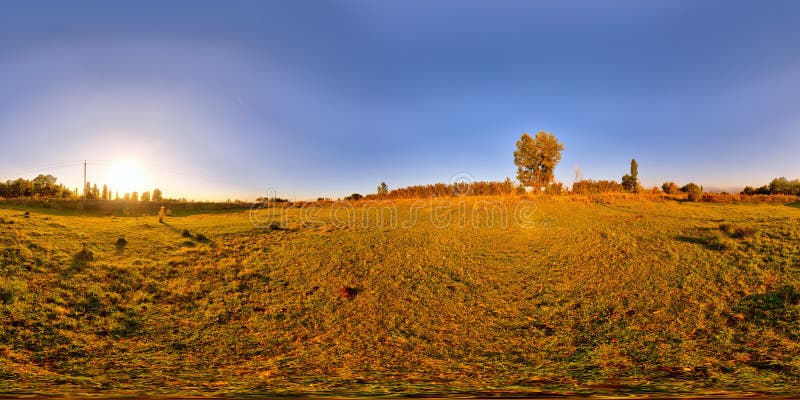 Spherical Tone-mapped HDRi Panorama of Green Meadow with Short Grazed ...
