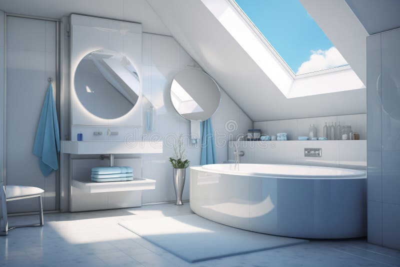 Full of Sun Light White Minimalistic Bathroom Stock Illustration ...