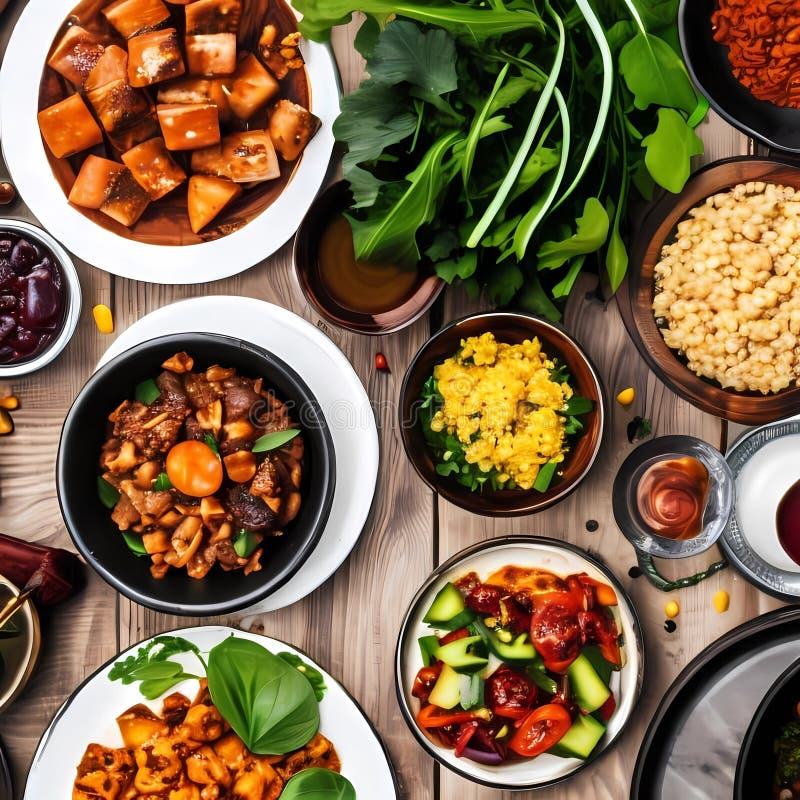 Full Table of Delicious Food. Generative AI Stock Illustration ...