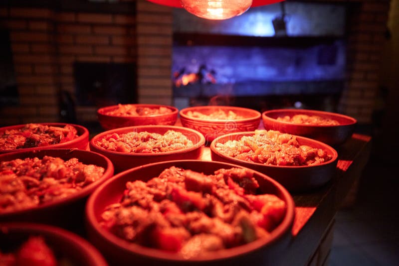 Full Table with Various Dishes in a Restaurant or Cafe Stock Photo ...