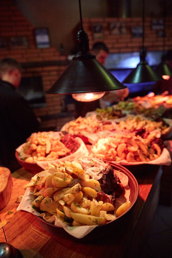 Full Table with Various Dishes in a Restaurant or Cafe Stock Image ...