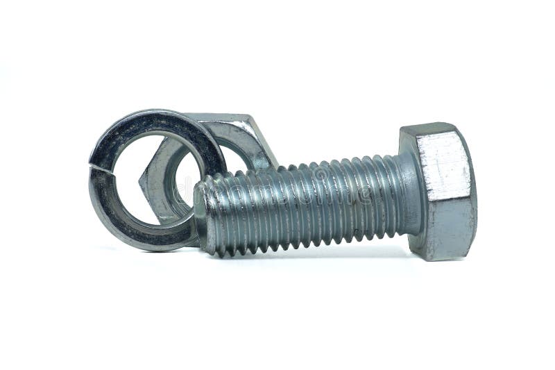 Full Thread Hexagon Bolt, Nut and Spring Nut Washer Stock Photo - Image ...
