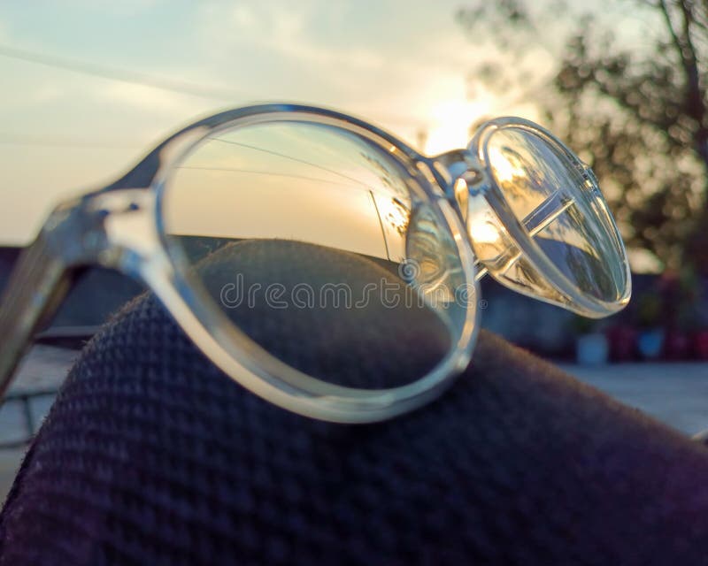 Full Transparent Spectacles Shot in Evening with Blur Background Stock ...