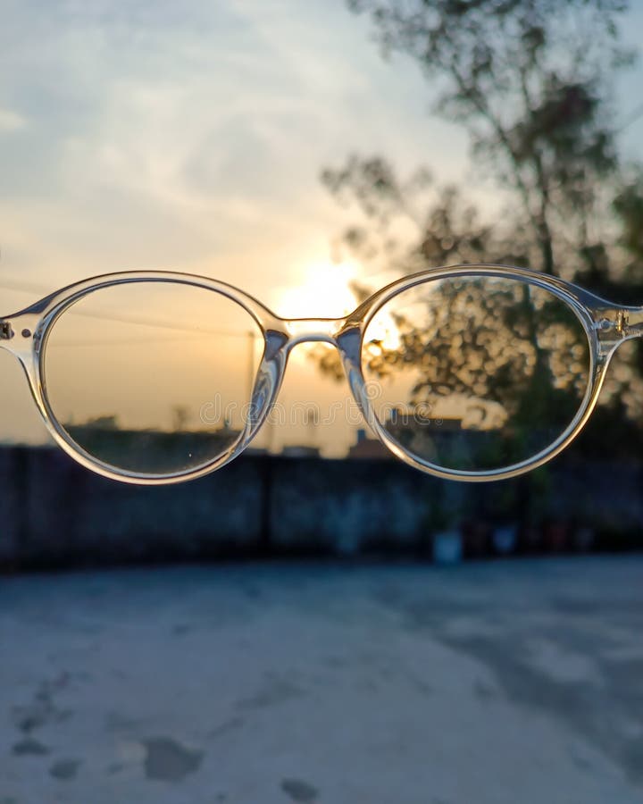Full Transparent Spectacles Shot in Evening with Blur Background Stock ...