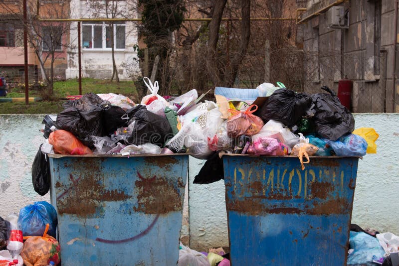 Full Trash Can. Trash Can Filled with Trash. Trash Can Packed To ...