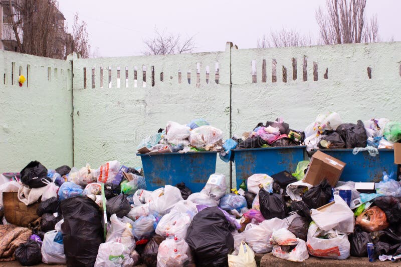 Full Trash Can. Trash Can Filled with Trash. Trash Can Packed To ...