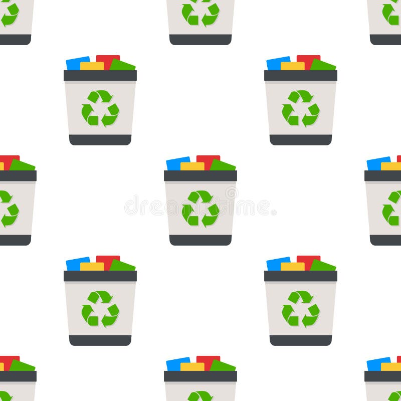 Full Trash Can Flat Icon Seamless Pattern Stock Vector - Illustration ...