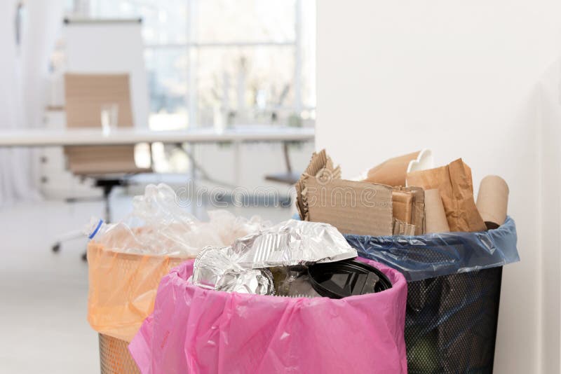 Trash Bin in Modern Office, Space for Text Stock Image - Image of ...