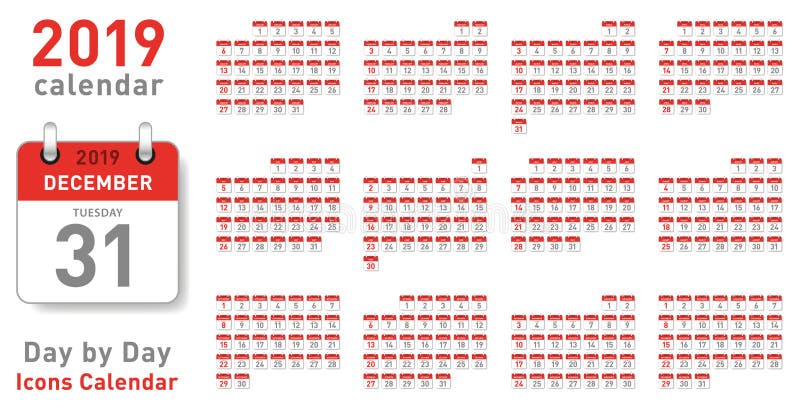 Full 2019 Vector Icons Calendar Stock Vector - Illustration of annual ...