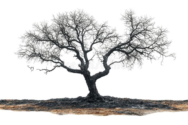 Full View of Burned Tree with Thick Branches Isolated on a Transparent ...