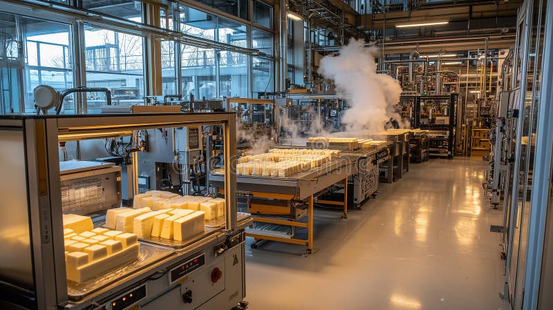 Full View of Cheese Making Process in a Factory Stock Illustration ...