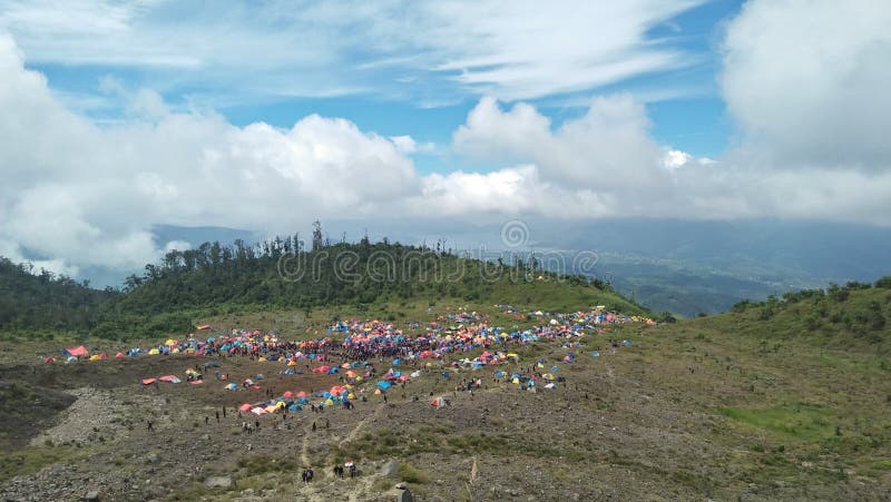 Full View of Climbers& X27; Tents from the Top of Mount Talang ...