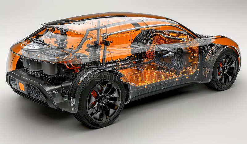 A Full View of an Electric Car Featuring a Transparent Engine and ...
