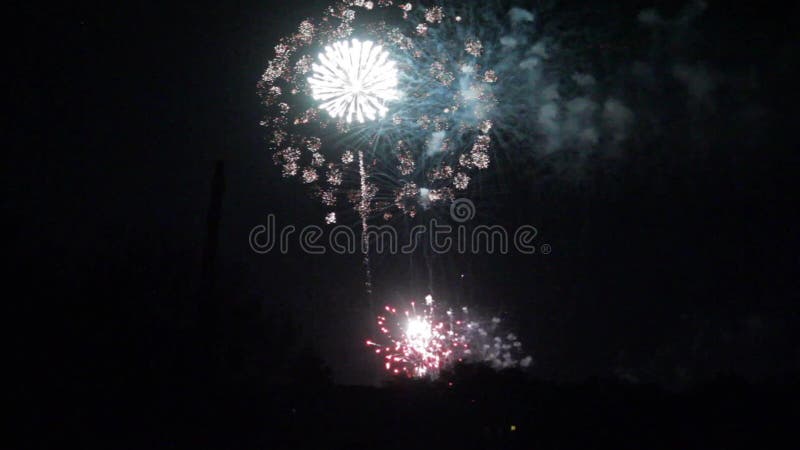 Full View of Fireworks Being Sent Up and Exploding in the Air in Slow ...