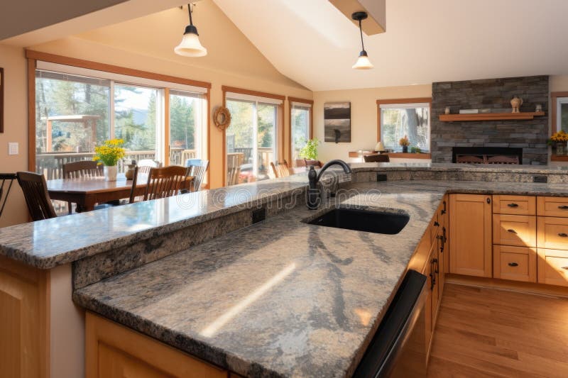 Full View of a Granite Countertop in a Raised Ranch Kitchen Stock Image ...