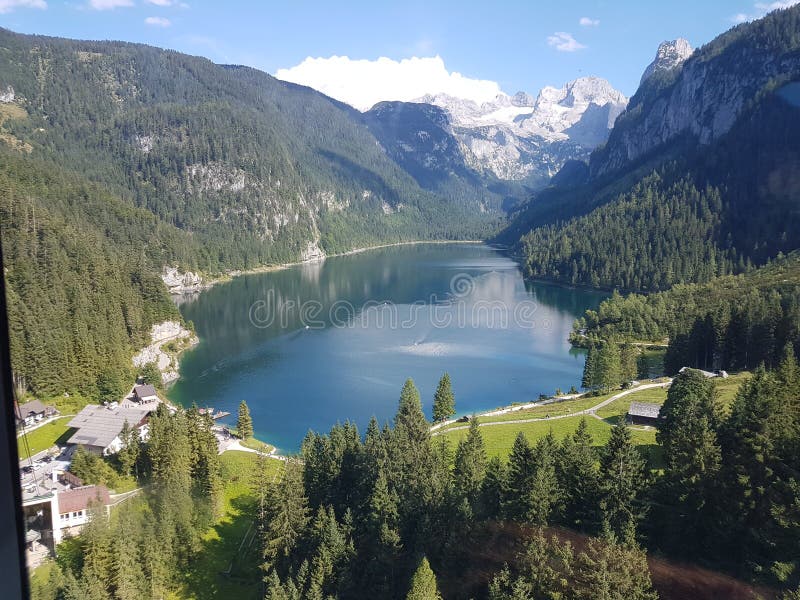 Full View of Lake Gosau Austria Surrounded by Mountains Stock Photo ...