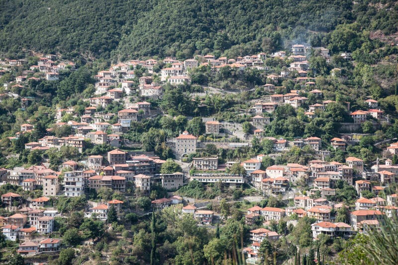Full View of Mountain Village of Lagkadia , Greece. Stock Image - Image ...