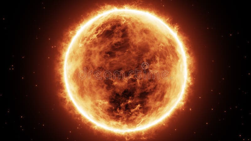Full View of the Sun in Starry Space with Turbulence Surface Fire Heat ...