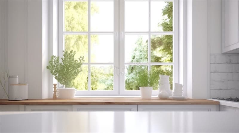 Full View of White Kitchen Table and Windows White Kitchen Stock Image ...