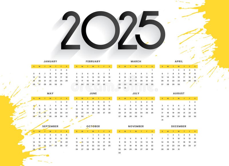 2025 Full Year Calendar Template with Splatter Effect Stock Vector ...