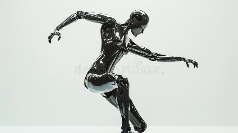 Fullbody Android Dancing, Fluid Movements, Polished Finish, Isolated on ...