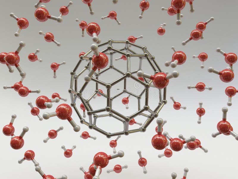 Fullerene C60 with Water Molecules Stock Illustration - Illustration of ...