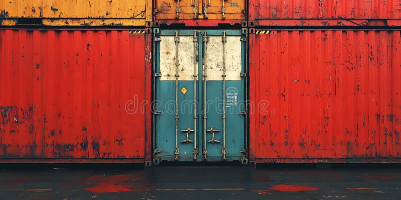 Stacked Shipping Containers Featuring Weathered Surfaces with Rust and ...