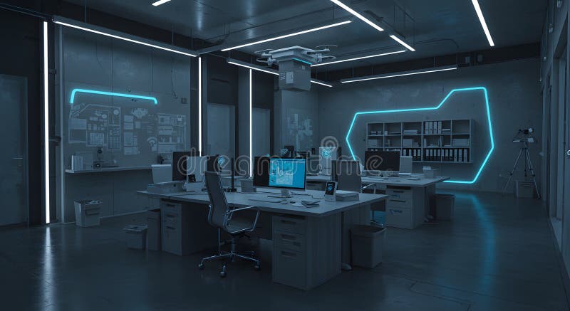 A Fully Automated Office Space with IoT Devices Stock Illustration ...