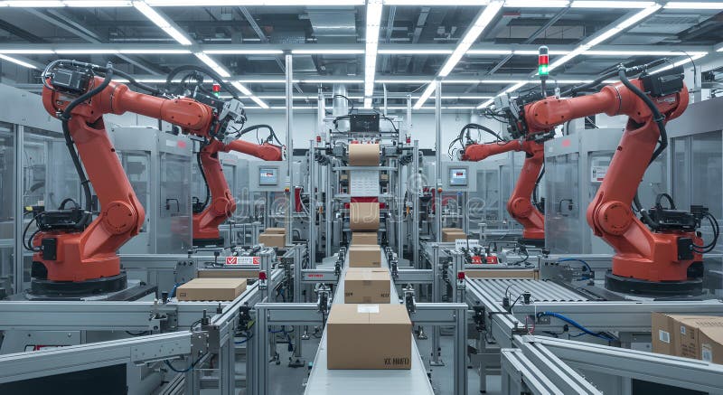 AI-Powered Robotic Packaging System Stock Illustration - Illustration ...