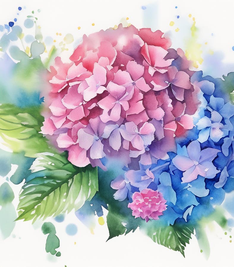 Fully Blue and Pink Hydrangea Stock Illustration - Illustration of ...