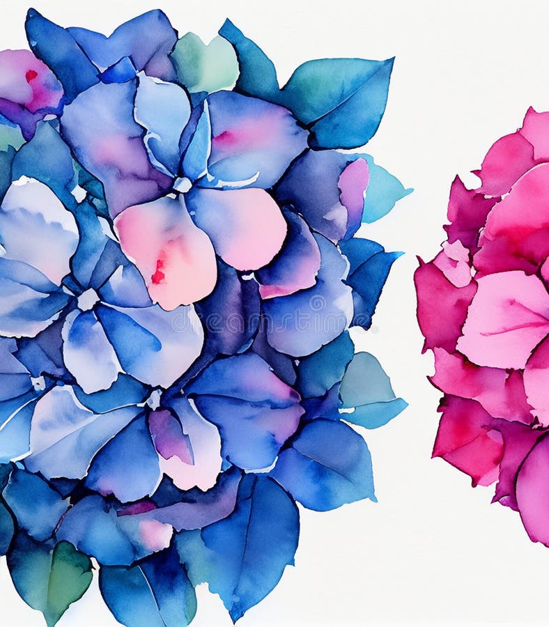 Fully Blue and Pink Hydrangea Stock Illustration - Illustration of ...