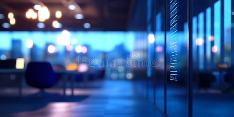 Fully Blurred HighTech Office with Glowing Digital Aesthetic Stock ...
