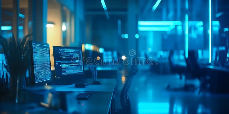 Fully Blurred HighTech Office with Glowing Digital Aesthetic Stock ...