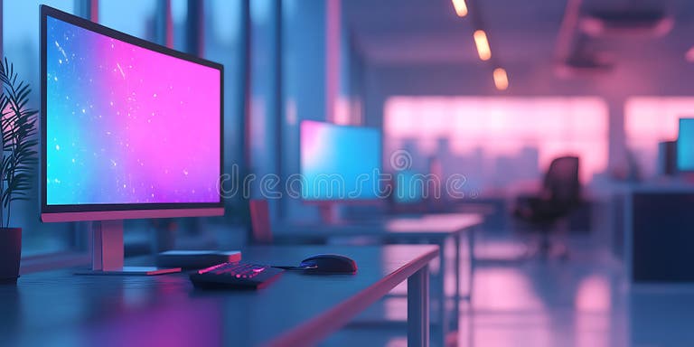 Fully Blurred Software Development Office with Subtle Tech Glow Stock ...