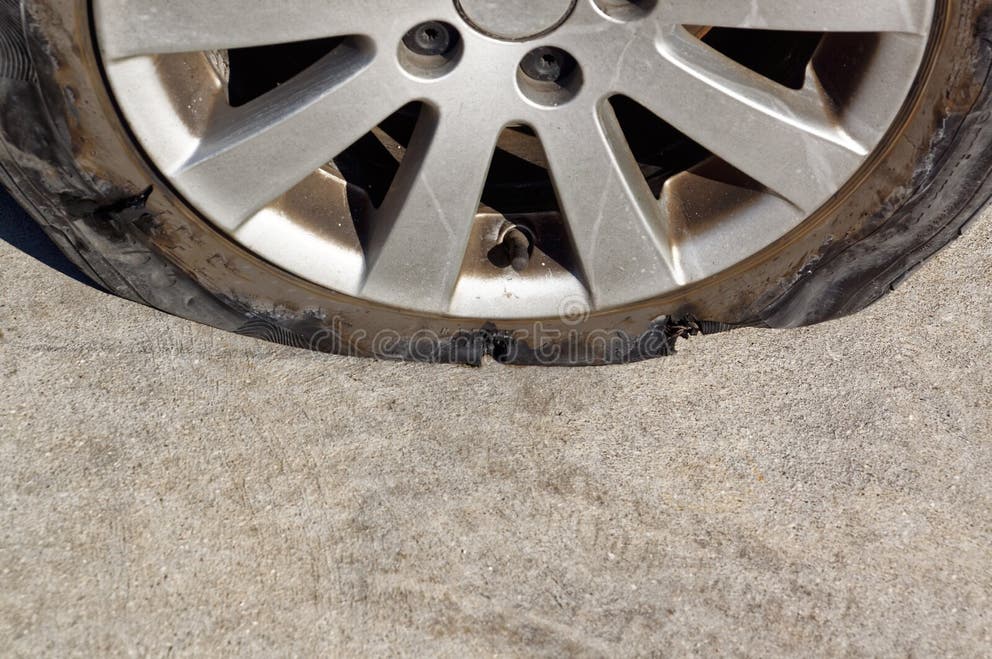 Fully Broken Wheel after Puncture. Stock Image - Image of accident ...