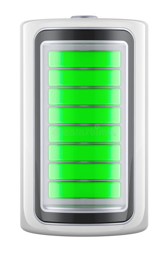 Fully Charged Battery, Front View. 3D Rendering Stock Illustration ...