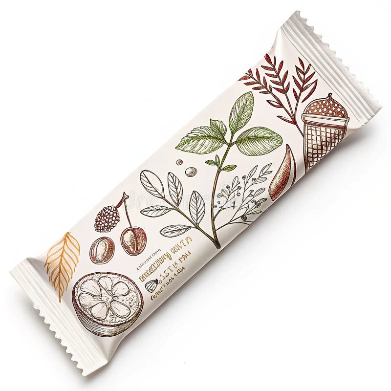 Compostable Protein Bar Wrapper with Hand Drawn Designs Stock ...